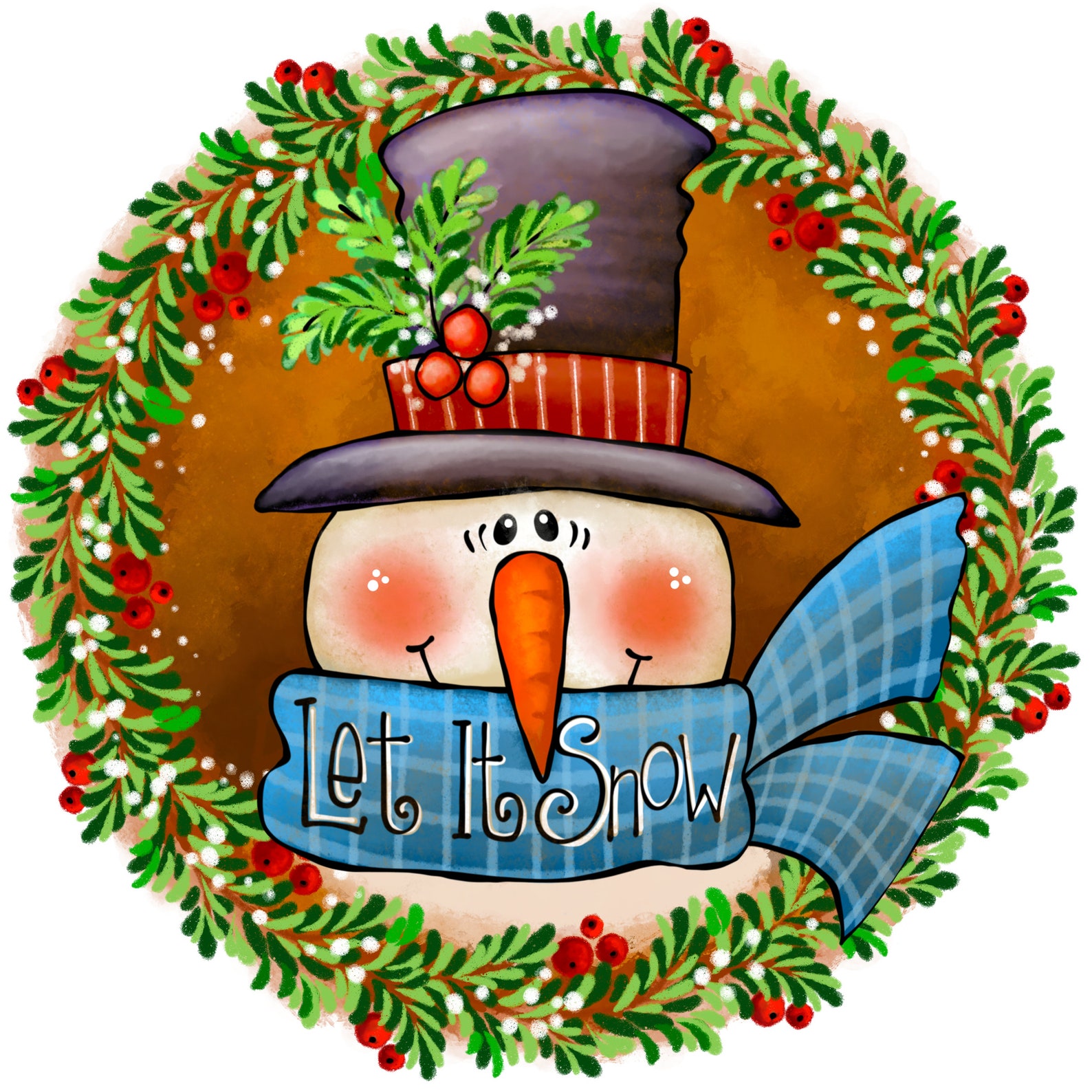 Let It Snow Sign Wreath Snowman Sign Winter Sign Round - Etsy