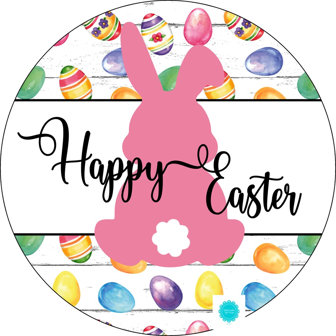 Happy Easter Sign, Pink Bunny Sign, Easter Eggs Sign, Spring Wreath ...