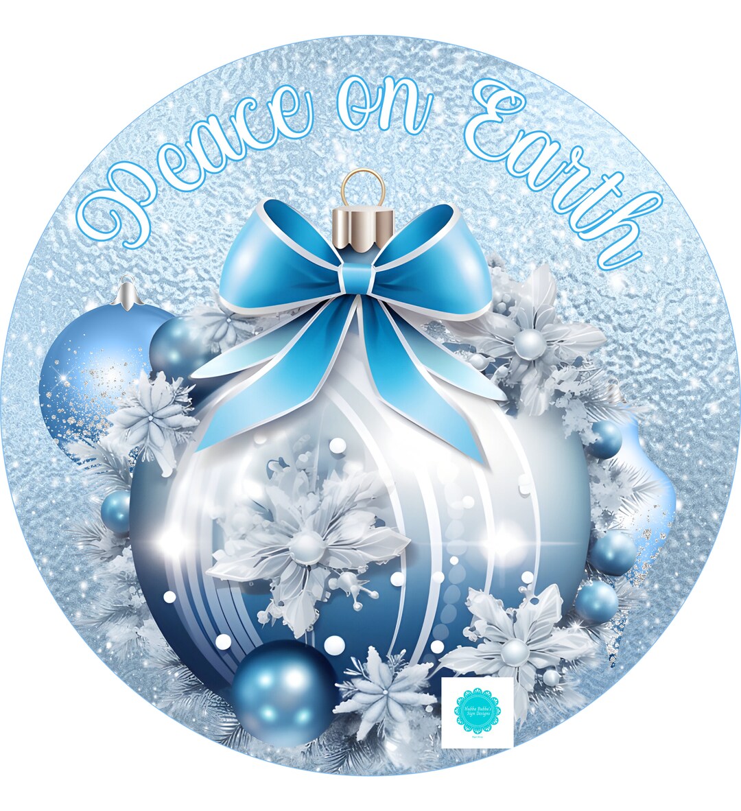 Peace on Earth Sign, Glitter Shimmer Blue Ornaments Signs, Holiday Sign ...