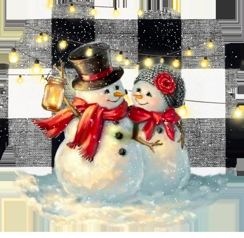 Snowman Couple Sign Winter Sign Buffalo Check Sign Round | Etsy