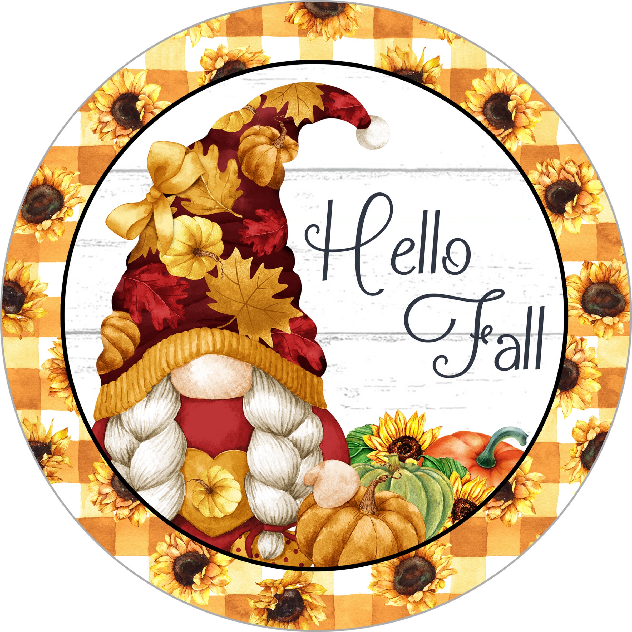 Hello Fall Sign Sunflower Pumpkin Sign Fall Gnome Sign - Etsy