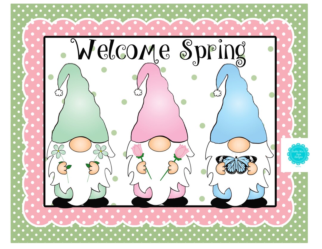 Welcome Spring Sign, Pastel Gnomes Sign, Springtime Sign, Spring/summer ...
