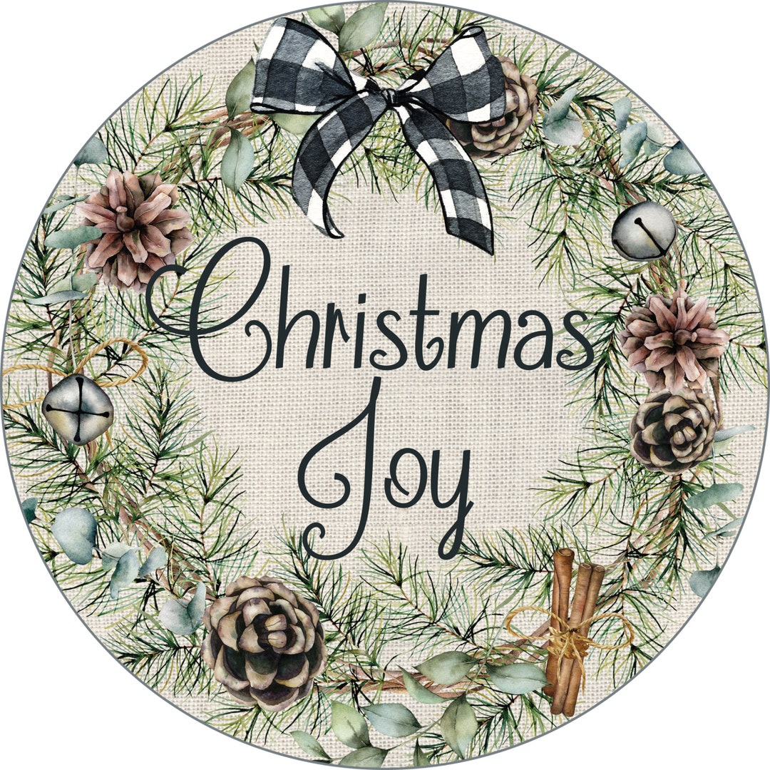 Christmas Joy Sign, Christmas Pine Wreath Sign, Holiday Sign, Christmas ...