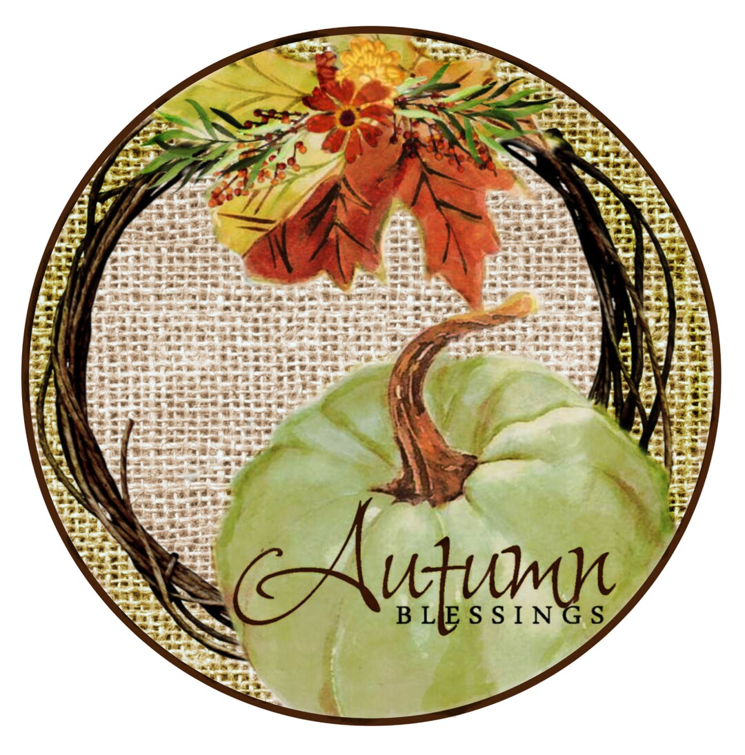 Autumn Blessings Sign, Fall Sign, Round Pumpkins Sign, Green Pumpkin ...