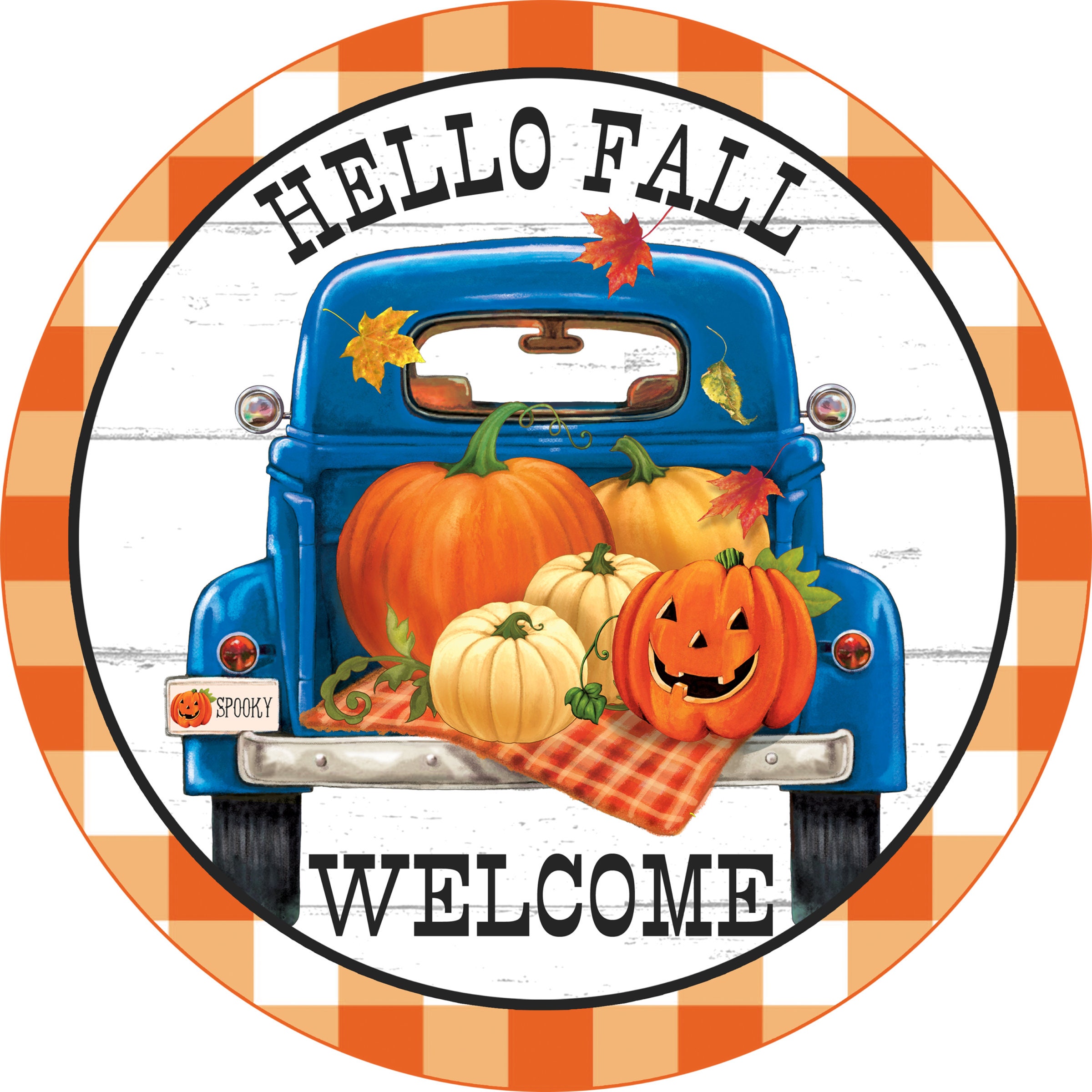 Hello Fall Sign Welcome Fall Pumpkin Sign Fall Blue Truck - Etsy