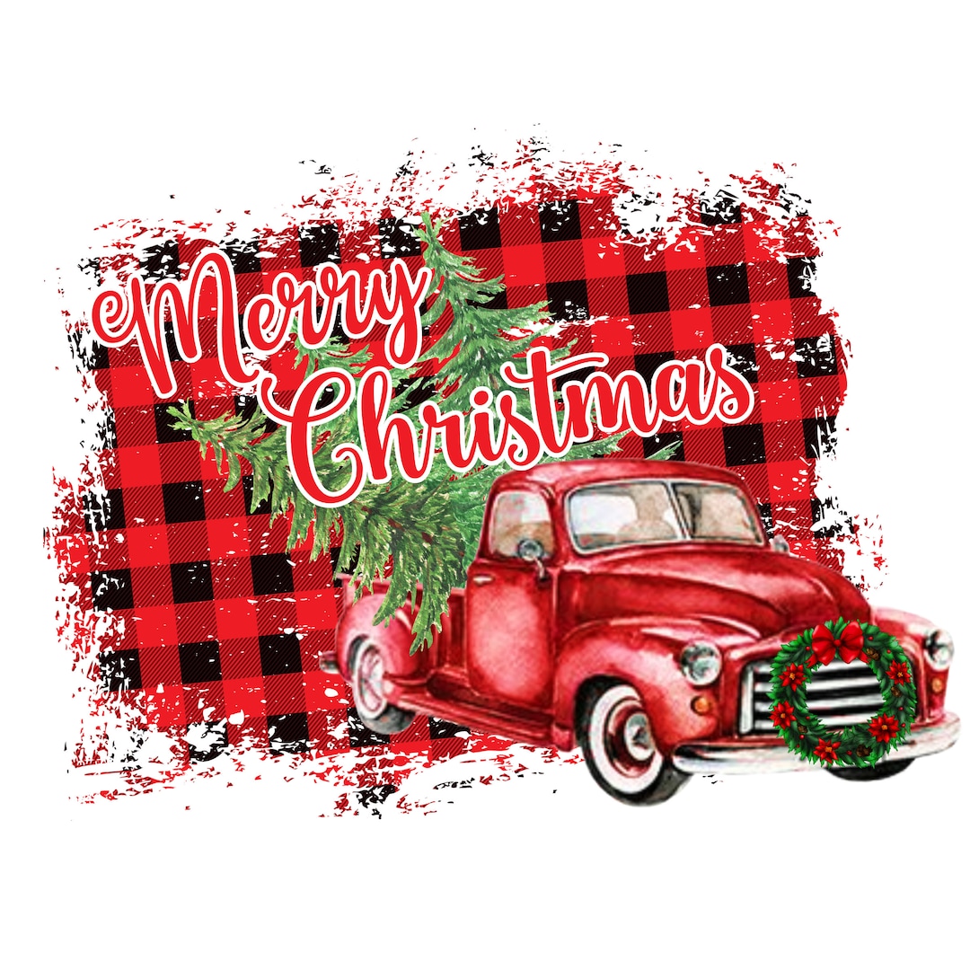 Merry Christmas Sign, Rustic Red Truck Sign, Christmas Tree Sign ...
