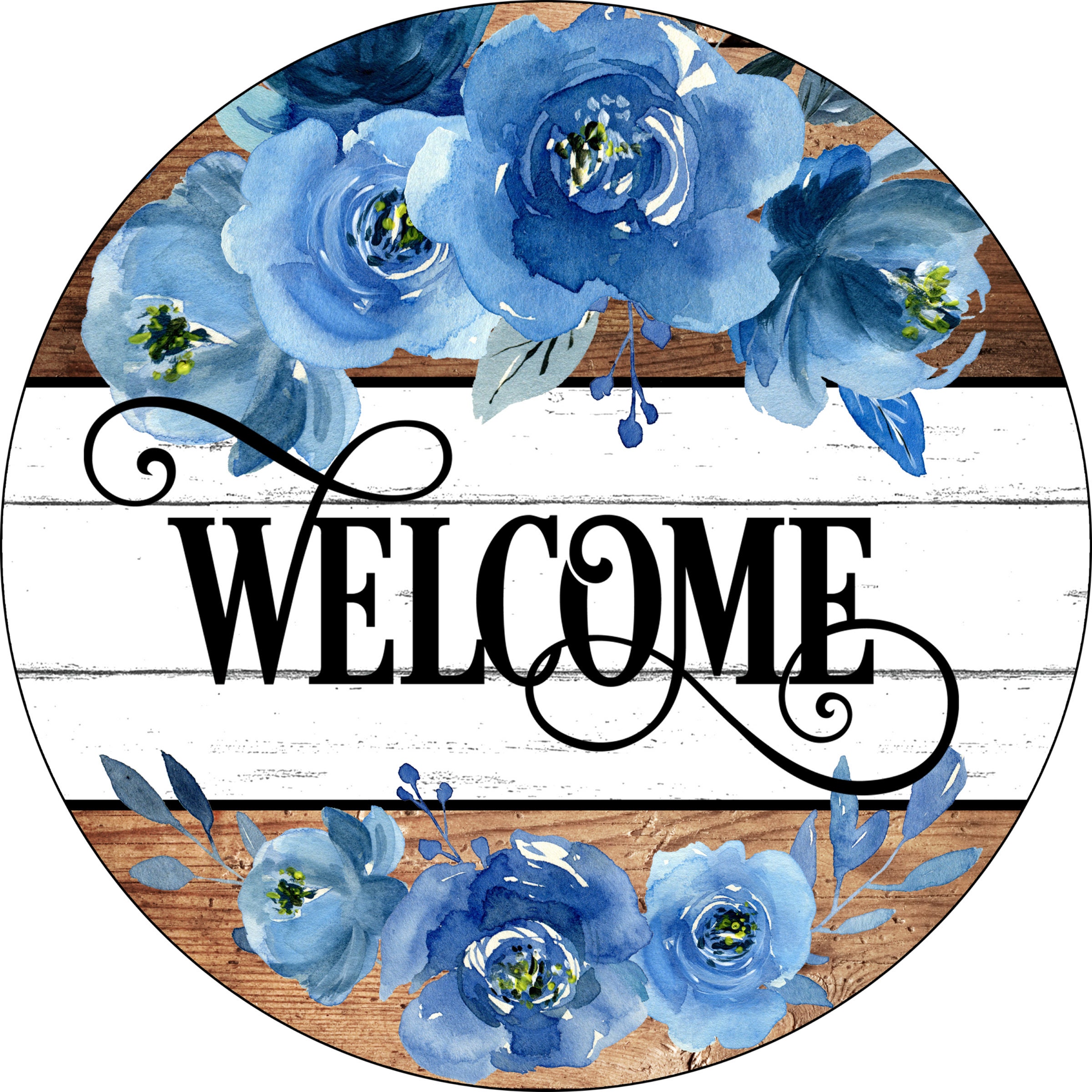 Welcome Sign Blue White Roses Sign Year Round Sign Everyday - Etsy