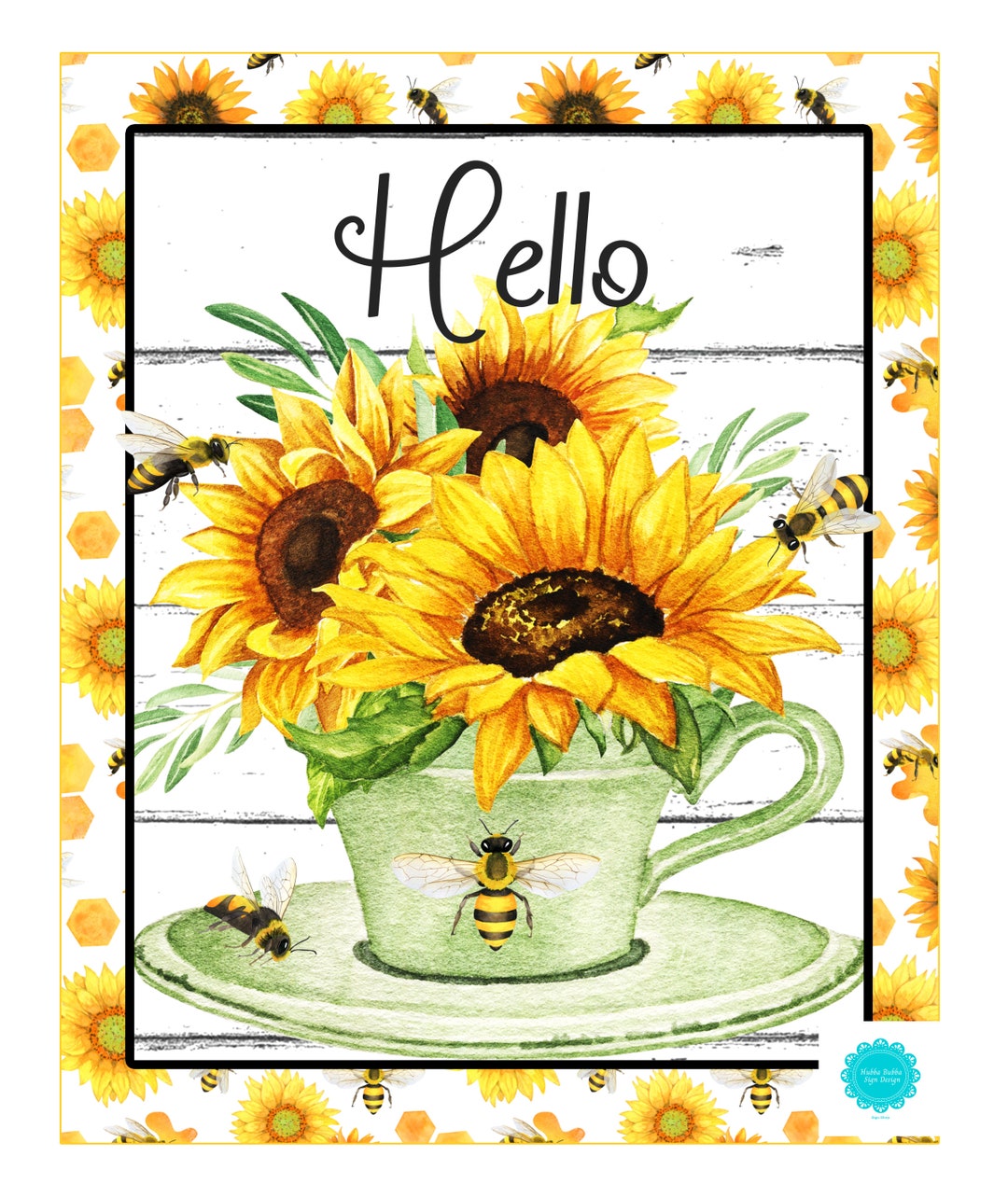 Hello Sign, Sunflower Sign, Bee Sign, Everyday Sign, Wreath Center ...
