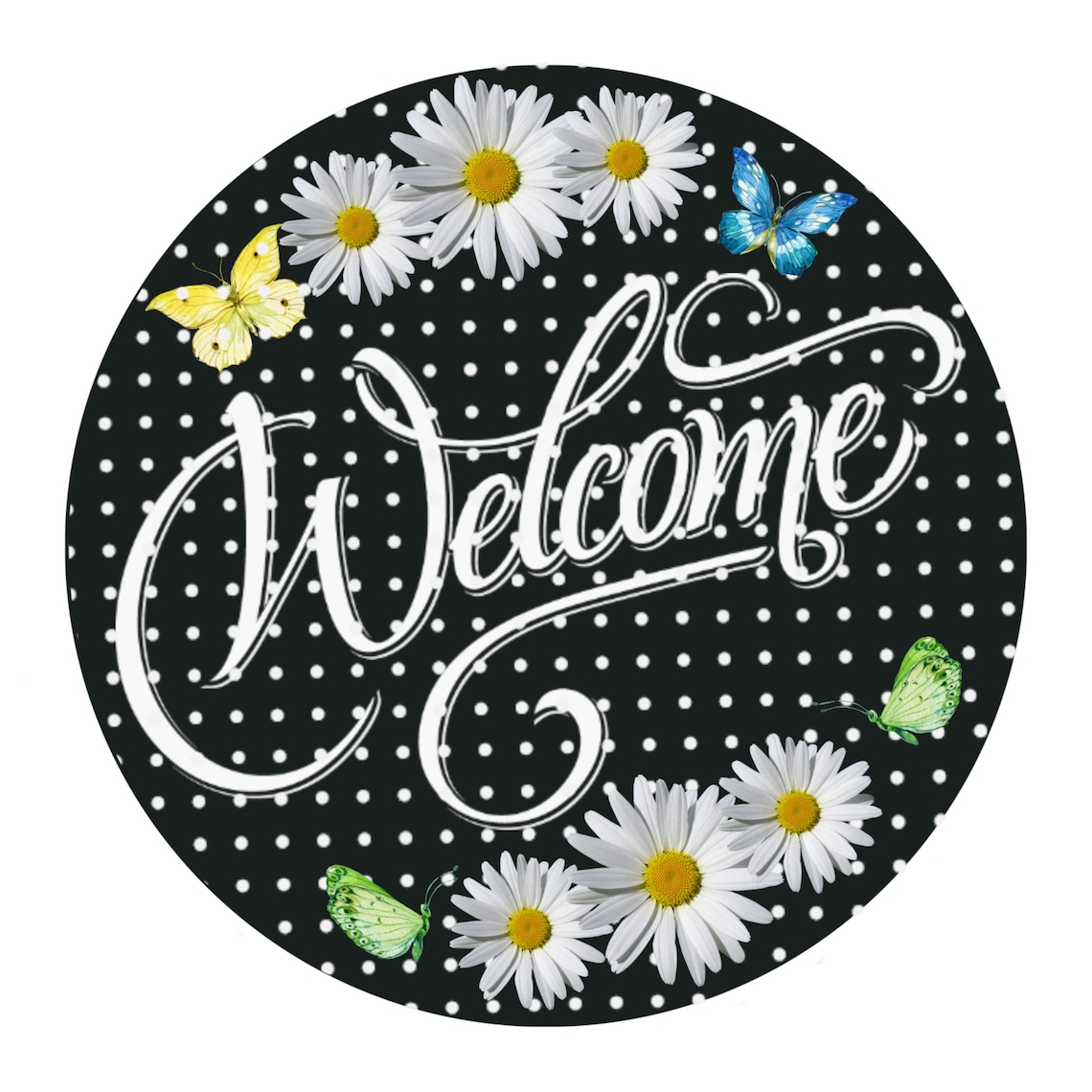 Welcome Sign Black Polka Dot Sign Welcome Daisy Sign - Etsy