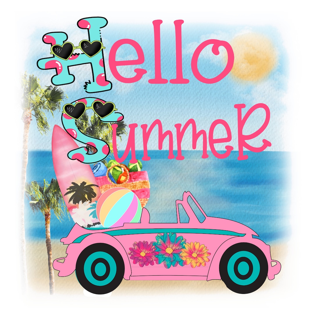 Hello Summer Sign, Beach Sign, Summer Sign, Bug Car Wreath Sign, Craft ...