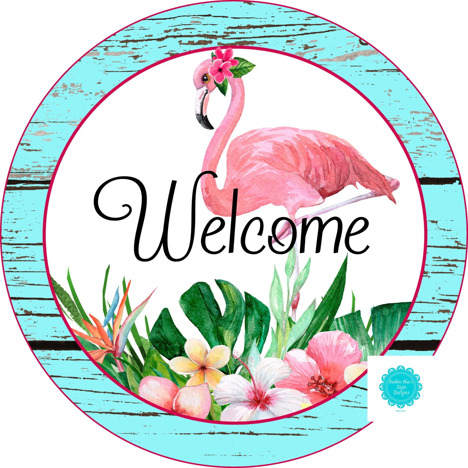 Welcome Sign Flamingo Signs Beach Sign Everyday Sign Round | Etsy