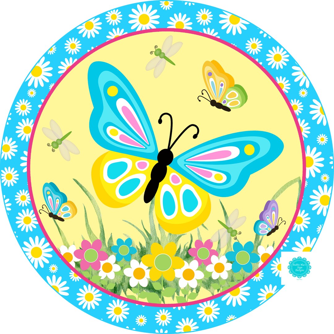 Butterfly Sign, Daisies Sign, Farmhouse Decor Sign, Spring/summer Round ...