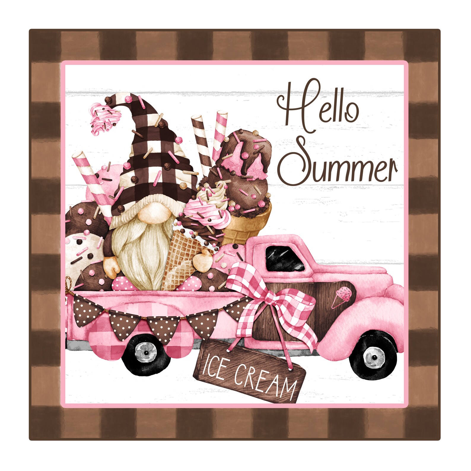 Hello Summer Sign Chocolate Icecream Sign Summer Sign Gnome | Etsy