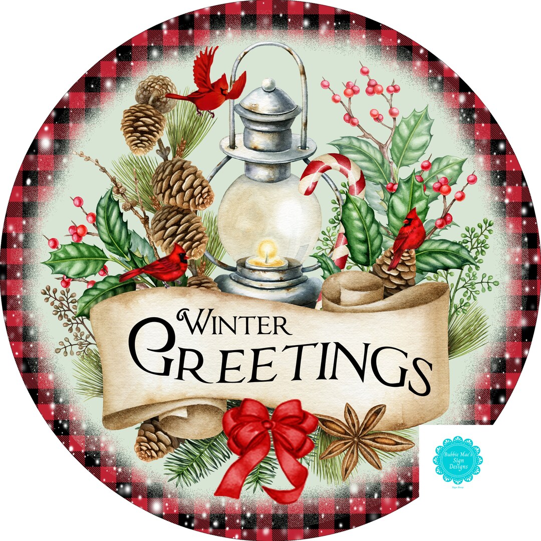 Winter Greetings Sign, Lantern Signs, Holiday Sign, Winter Sign, Round ...