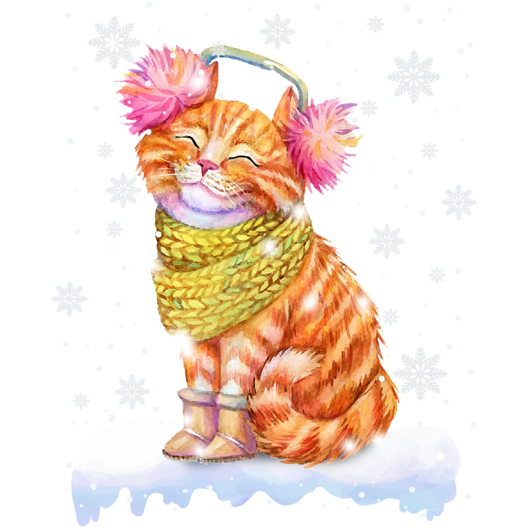 Winter Cat Sign, Holiday Cat Wearing Earmuffs Sign, Winter Sign, Wreath ...