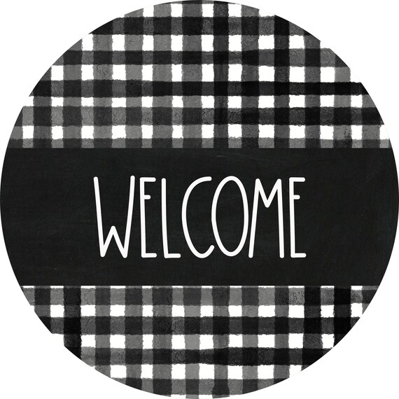 Welcome Sign Black White Buffalo Check Sign Everyday Sign - Etsy