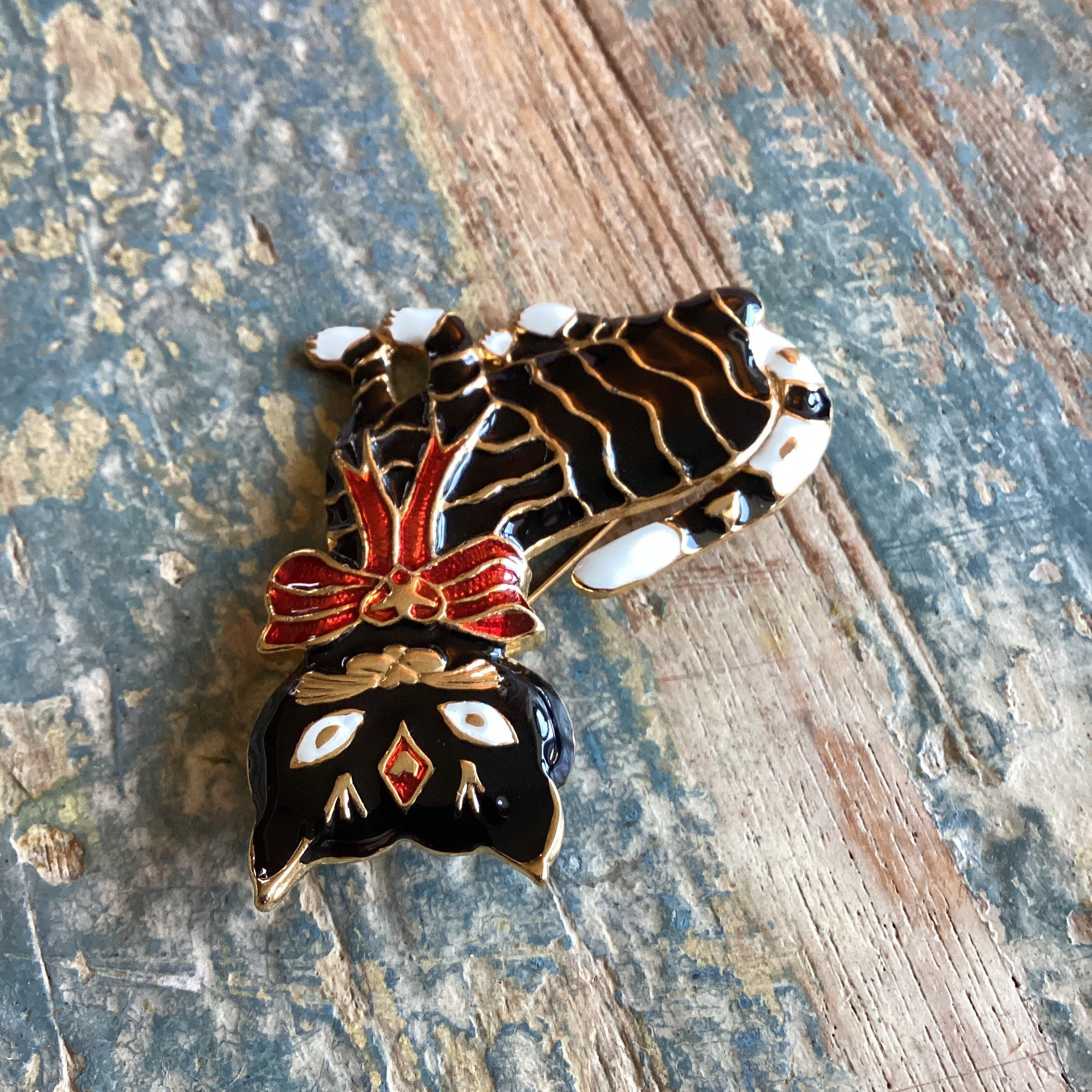Vintage Enamel Cat Pin Figural Estate Jewelry Gold Plated - Etsy