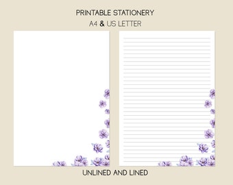 Printable Stationery Paper/ A4, 8.5x11 / Lined Unlined / Digital Letter ...