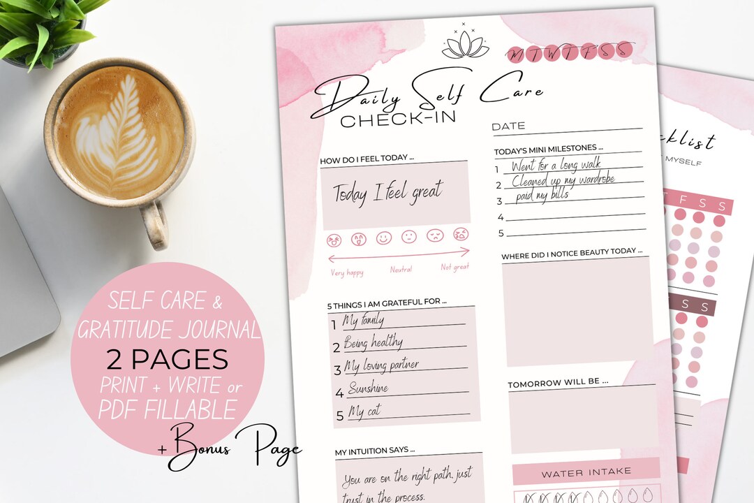 Daily Self Care and Gratitude Checklist, Self-care Planner, Daily ...