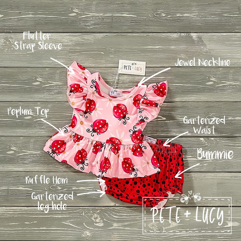Ladybugs and Daisies 2 Piece Milk Silk Girls Peplum Top and Bummie ...