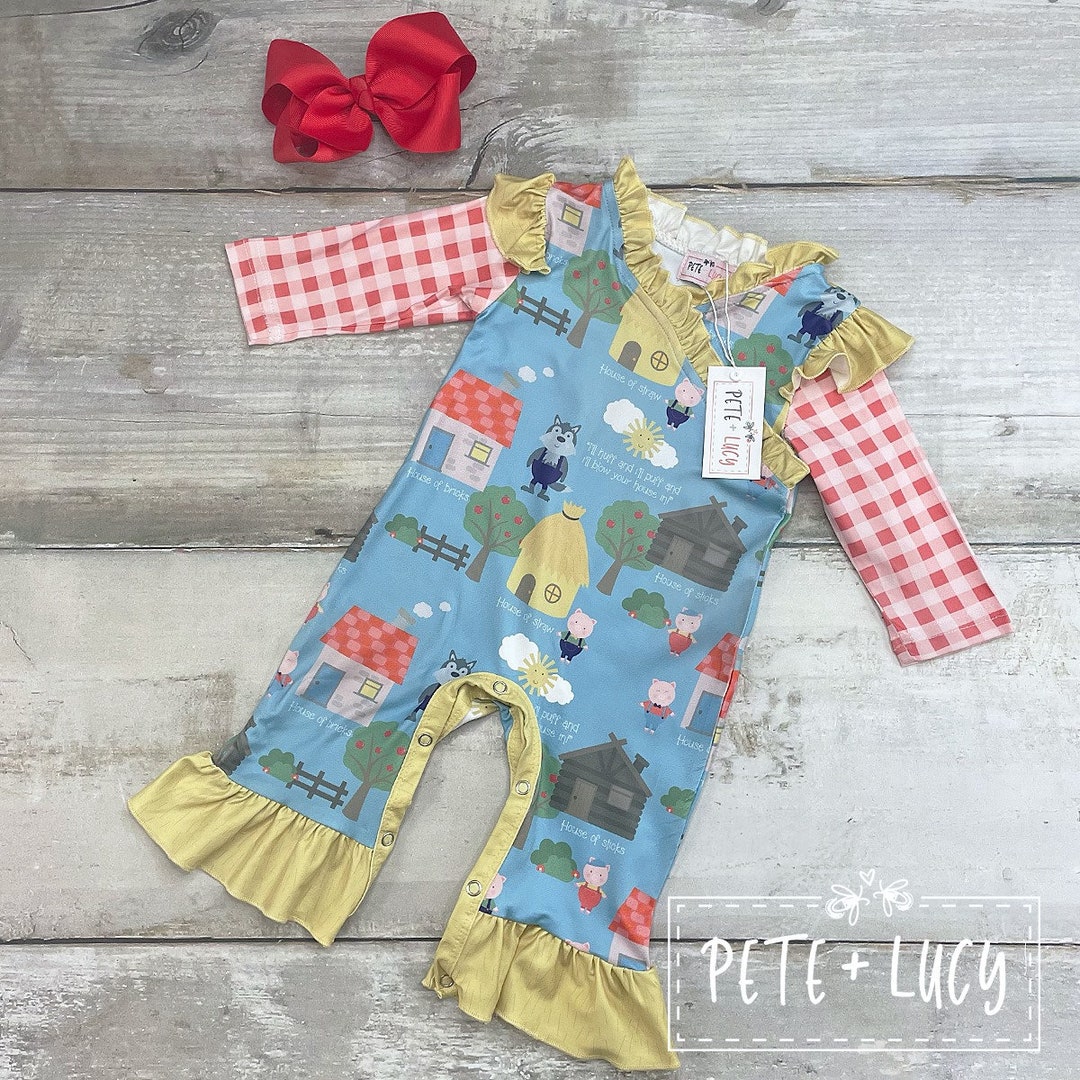 18-24 Months: Three Little Pigs Girls Ruffled Romper (pigs, Wolf ...