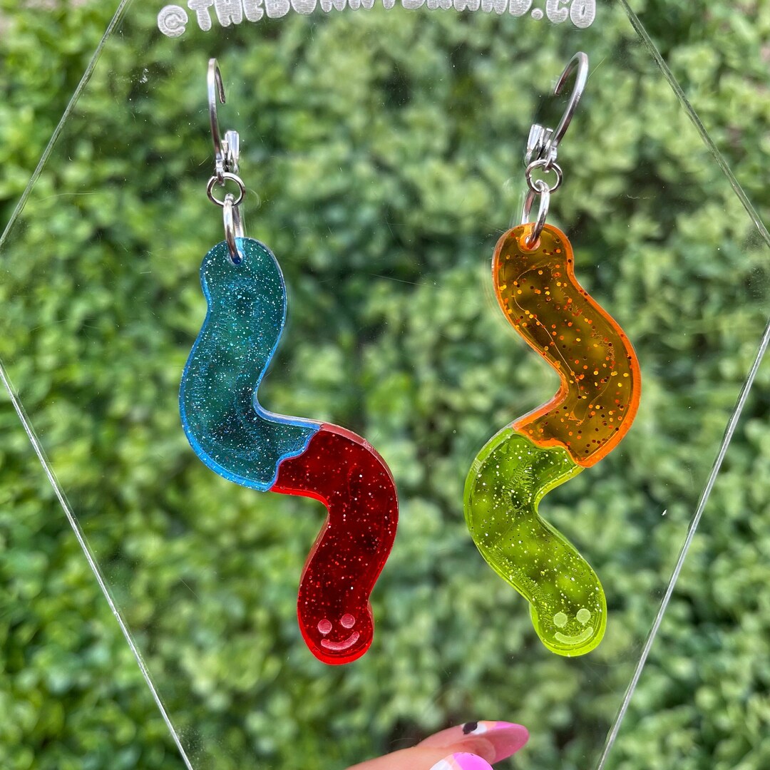 Glitter Gummy Worms Earrings Acrylic Earrings, Candy Glittery Charm ...
