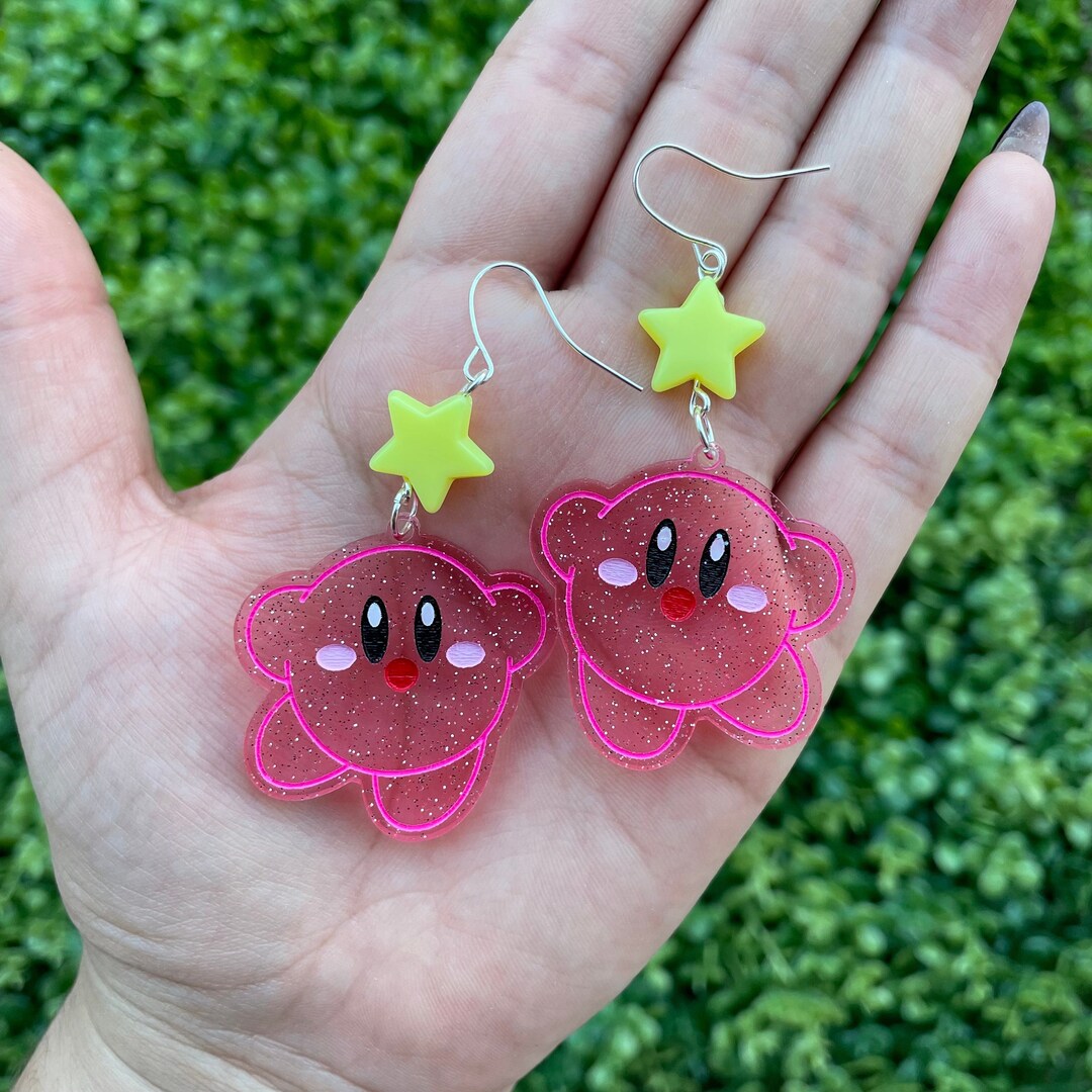 Dream Land Kirby Earrings Acrylic Earrings, Nintendo Pink Character ...