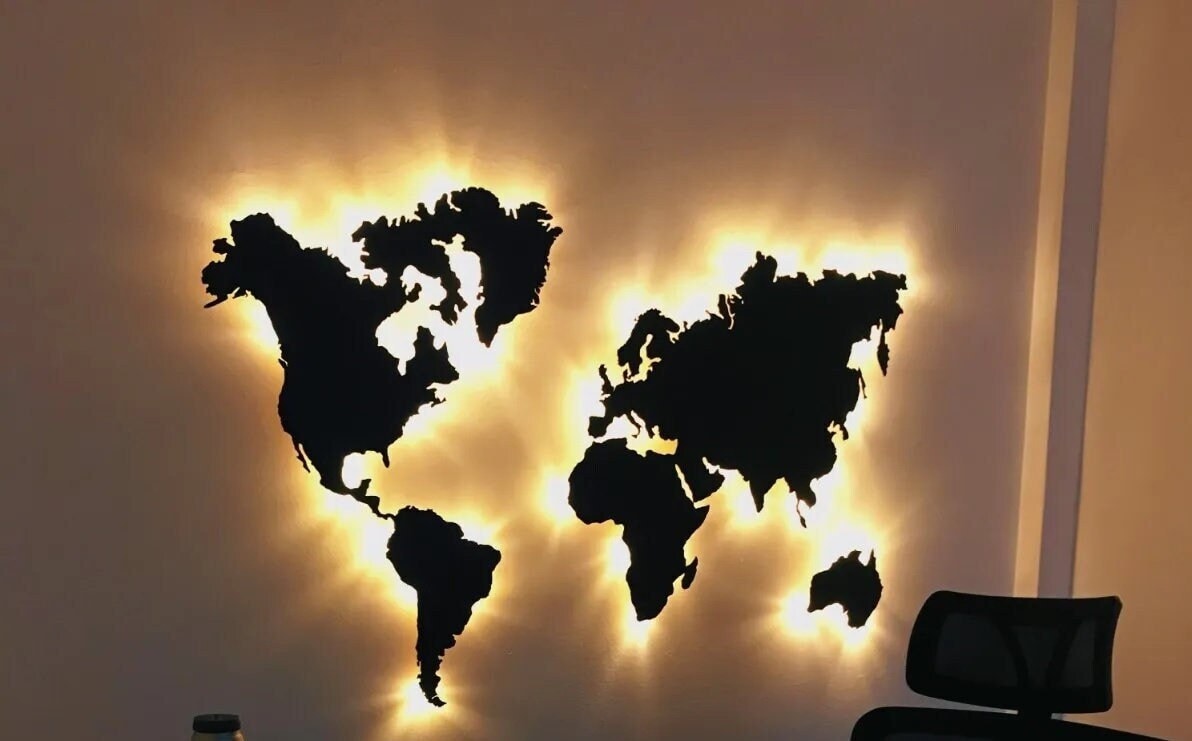 LED WORLD MAP / Wood World Map / Modern Home Decor / Led Wall - Etsy UK