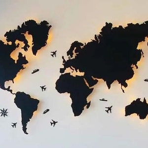 LED WORLD MAP / Wood World Map / Modern Home Decor / Led Wall Art / Led ...