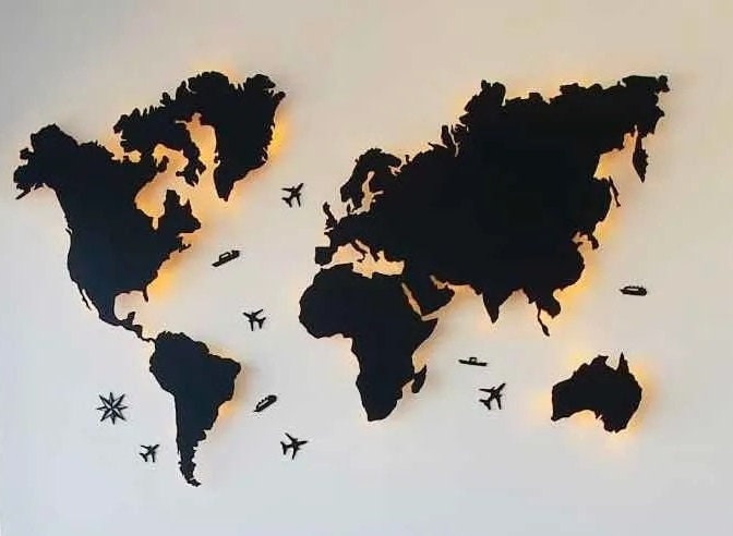 LED WORLD MAP / Wood World Map / Modern Home Decor / Led Wall - Etsy UK