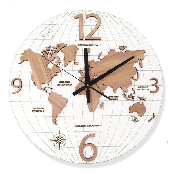 World Map Wall Clock - Etsy
