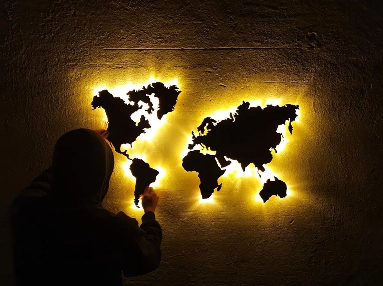 LED WORLD MAP / Wood World Map / Modern Home Decor / Led Wall - Etsy