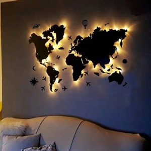 LED WORLD MAP / Wood World Map / Modern Home Decor / Led Wall - Etsy ...