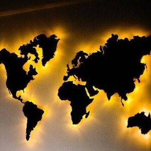 LED WORLD MAP / Wood World Map / Modern Home Decor / Led Wall - Etsy ...