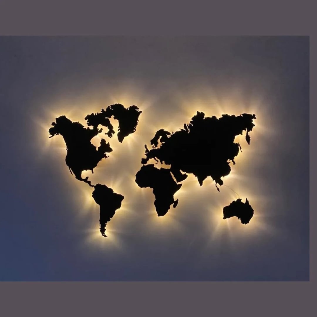 LED WORLD MAP / Wood World Map / Modern Home Decor / Led Wall Art / Led ...