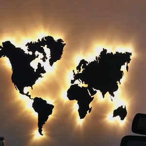 LED WORLD MAP / Wood World Map / Modern Home Decor / Led Wall - Etsy ...