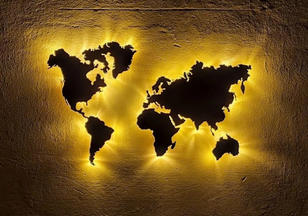 LED WORLD MAP / Modern Home Decor / Led Wall Art / Led World Map - Fine ...