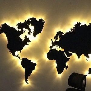 LED WORLD MAP / Wood World Map / Modern Home Decor / Led Wall Art ...