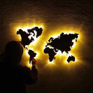 LED WORLD MAP / Modern Home Decor / Led Wall Art / Led World Map - Fine ...