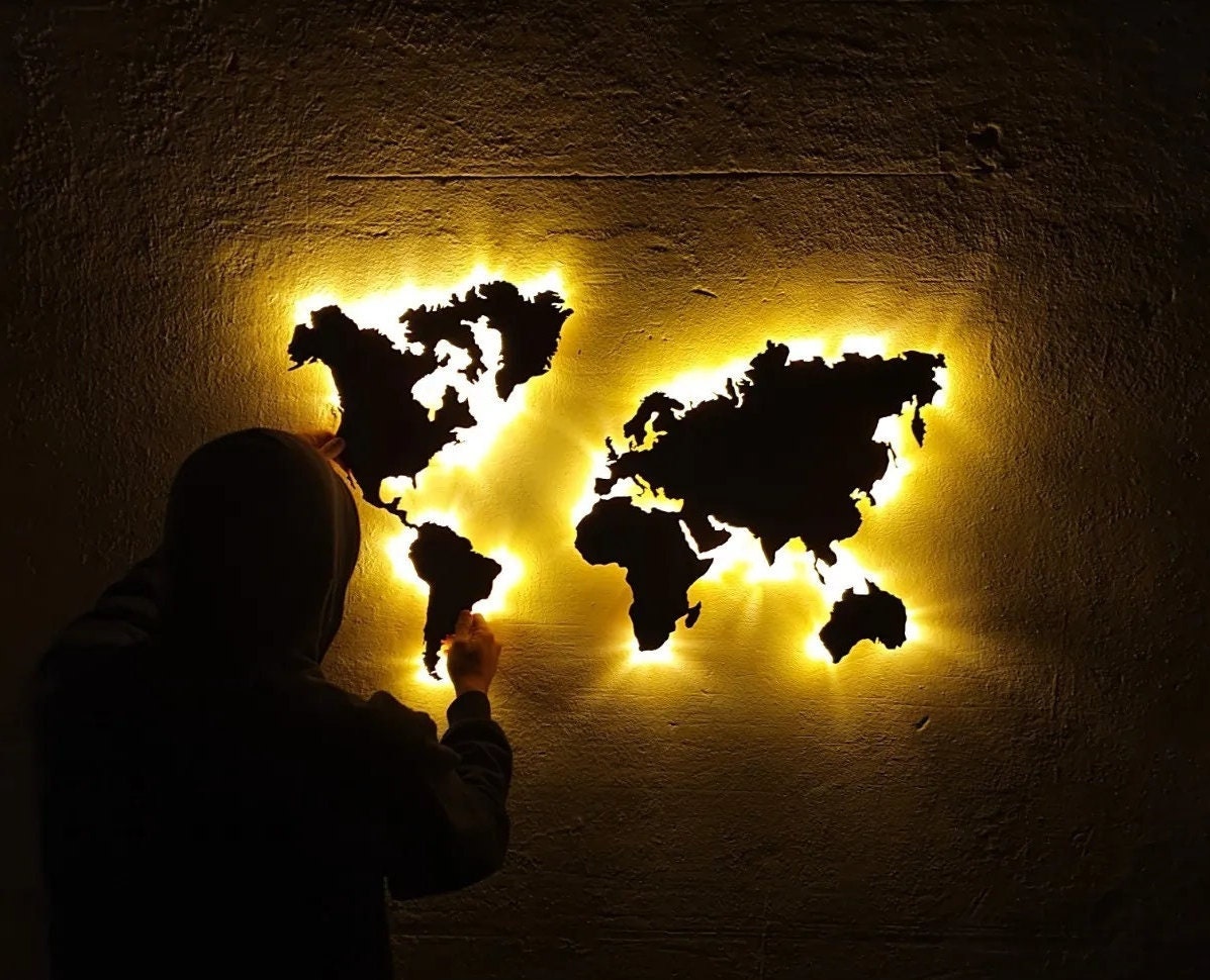 LED WORLD MAP / Modern Home Decor / LED Wall Art / LED World Map - Fine ...