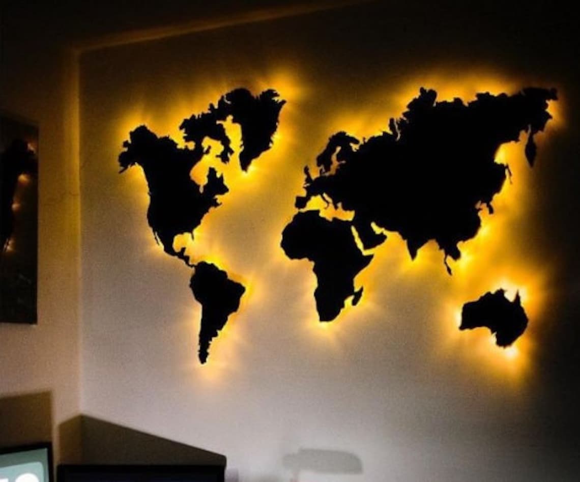 LED WORLD MAP / Wood World Map / Modern Home Decor / Led Wall | Etsy UK