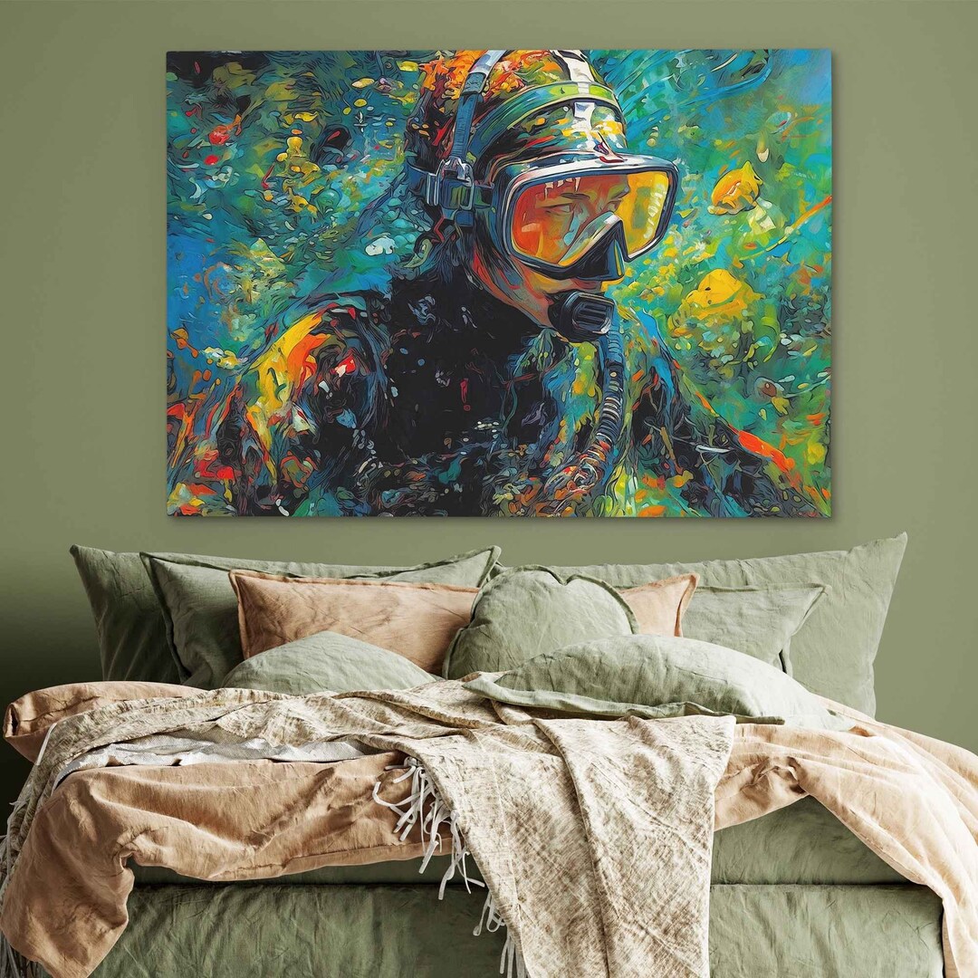 Tropical Scuba Diver Canvas Print – Deep Sea Abstract Painting - Etsy