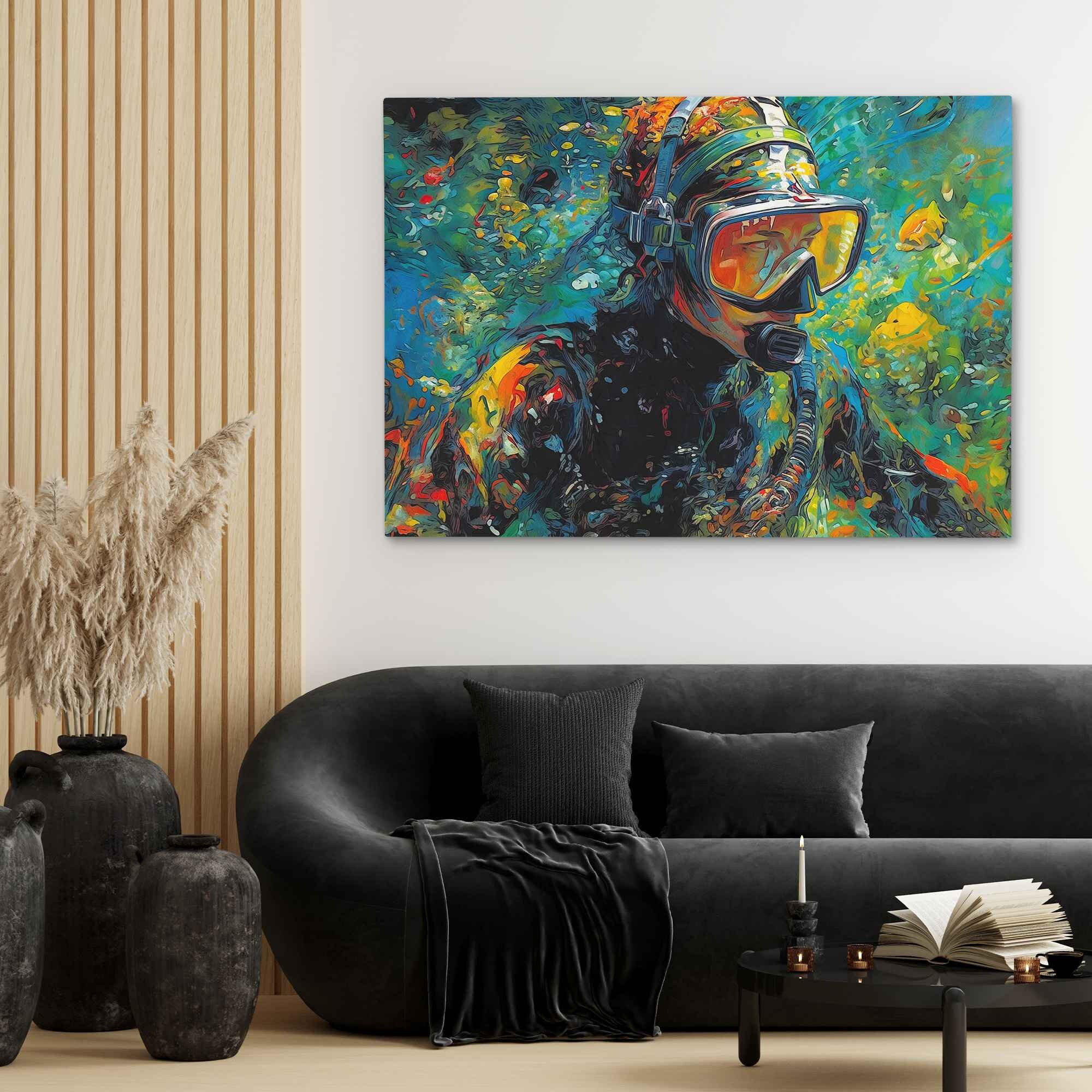 Tropical Scuba Diver Canvas Print – Deep Sea Abstract Painting - Etsy