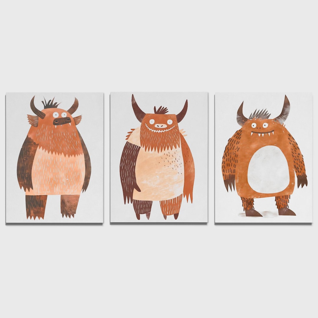Monster Squad - Playful Monsters Trio Wall Art Set, Kids Room Decor ...