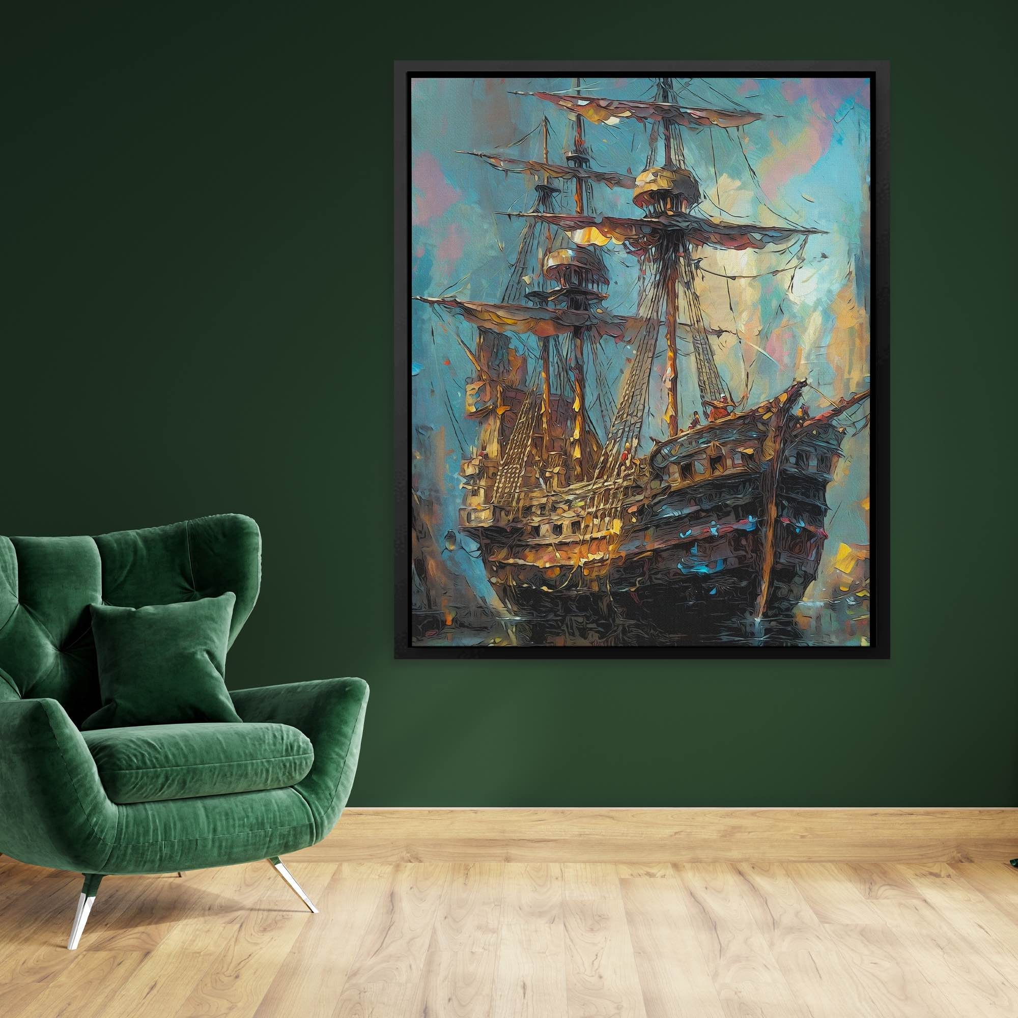 Pirate Ship Painting | Abstract Sailboat Canvas Art | Luxury Nautical ...