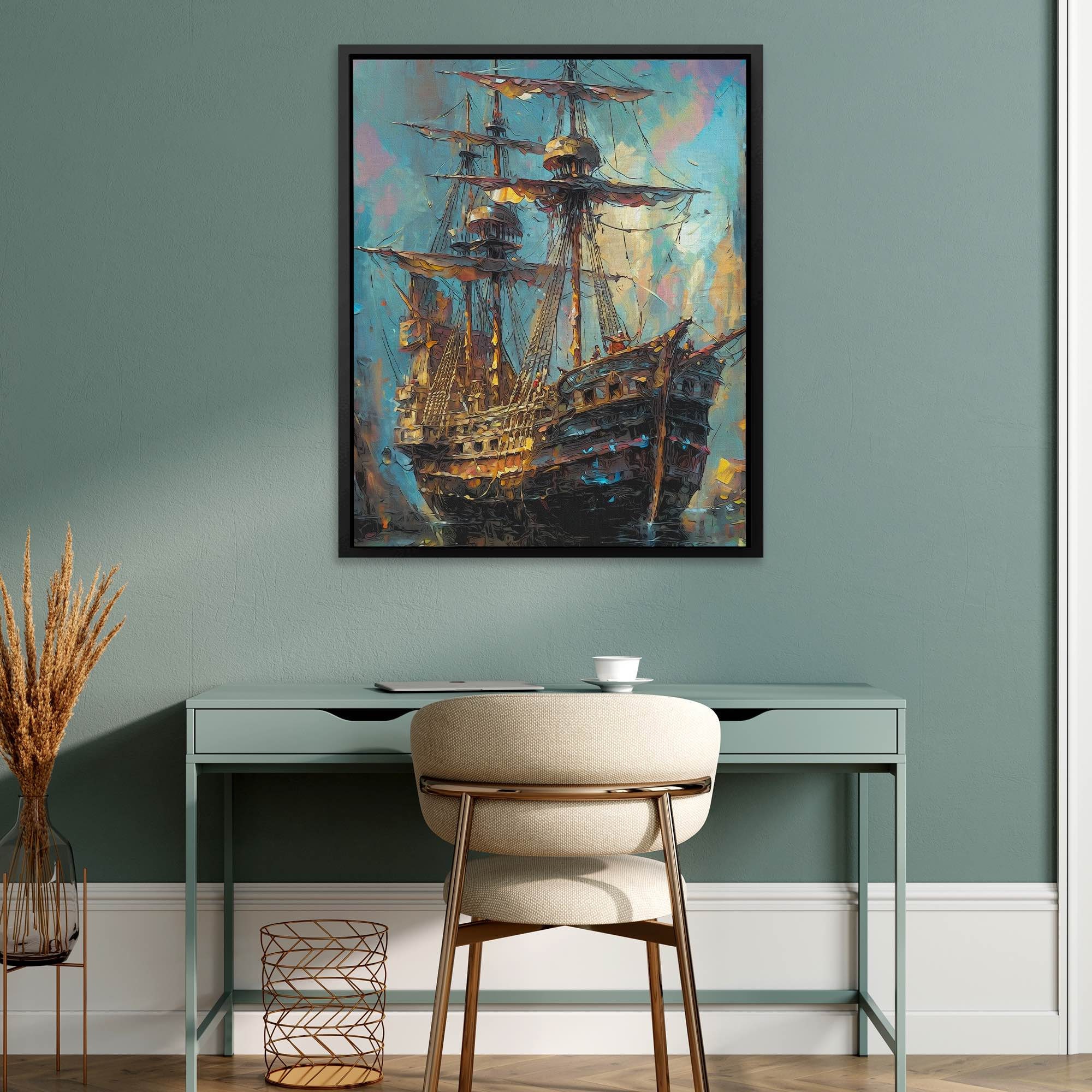 Pirate Ship Painting Abstract Sailboat Canvas Art Luxury Nautical Wall ...