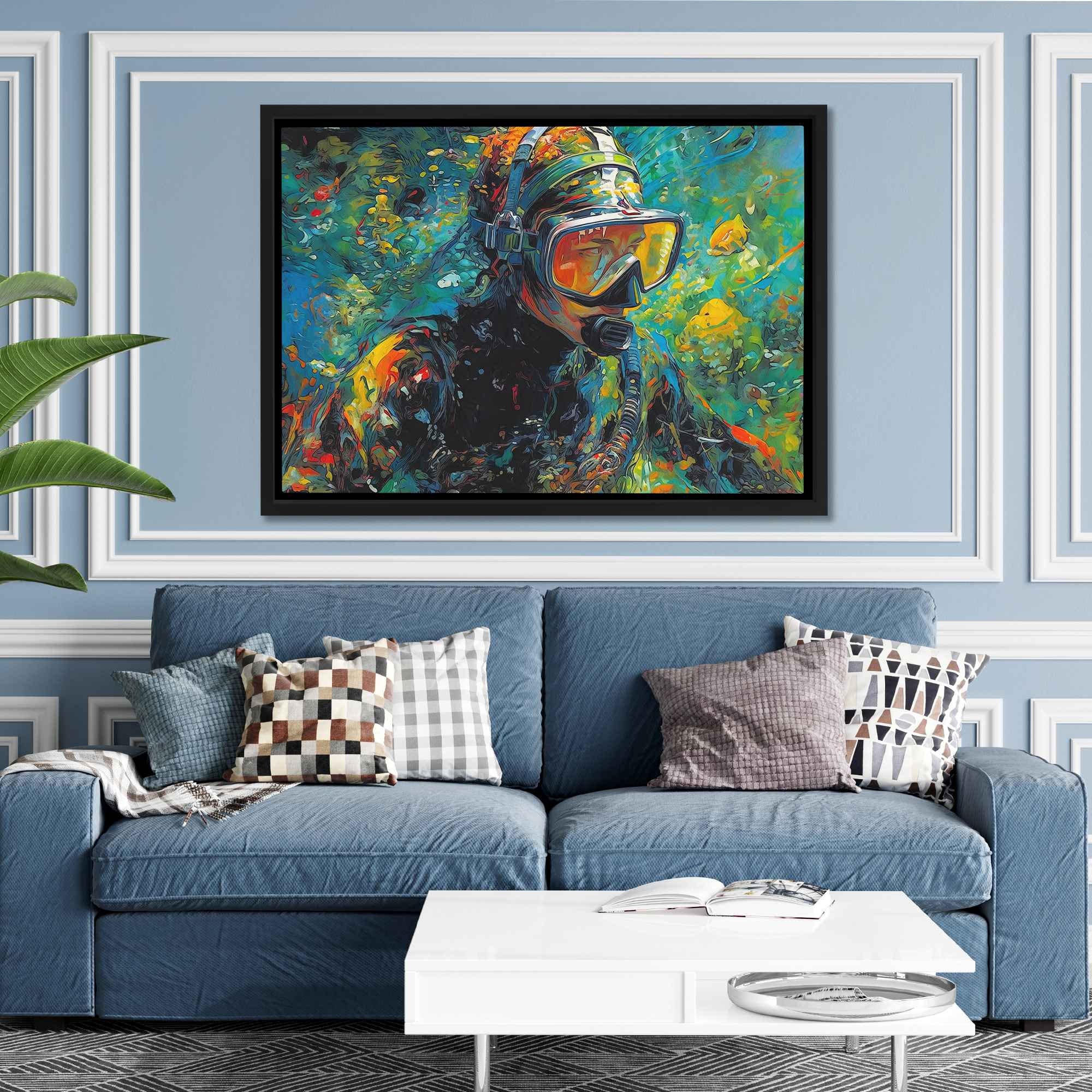 Tropical Scuba Diver Canvas Print – Deep Sea Abstract Painting - Etsy