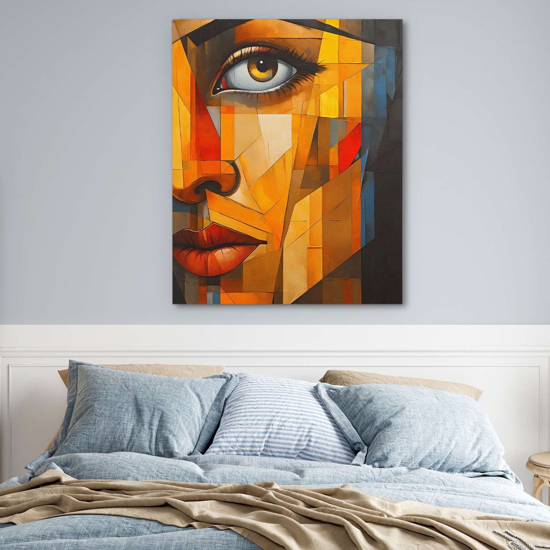 Geometric Facial Artwork Modern Art Canvas: Bold Color Abstract Face ...