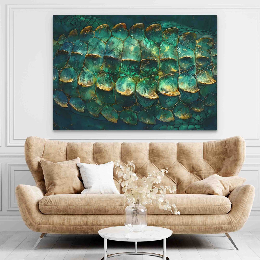 Emerald Scales Textured Abstract Art - Reptilian Skin Canvas ...