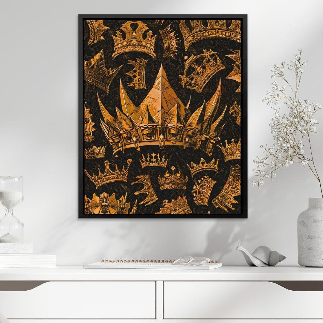 Gold King Crowns Artwork Collection - Regal Wall Decor, Monarchy Themed ...